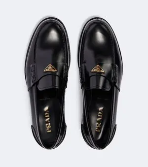 Prada Logo Leather Loafers - Black