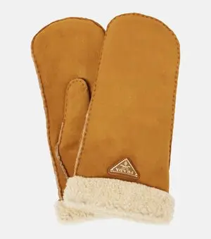 Prada Shearling Mittens - Beige