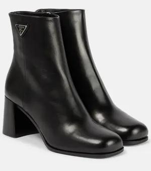 Prada Leather Ankle Boots - Black