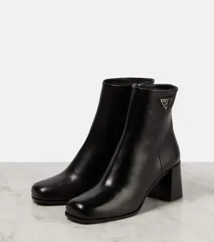 Prada Leather Ankle Boots - Black