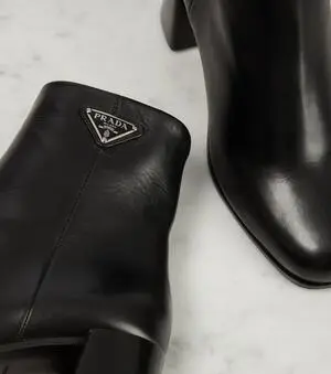 Prada Leather Ankle Boots - Black