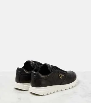 Prada Logo Leather Sneakers - Black