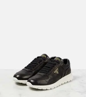 Prada Logo Leather Sneakers - Black