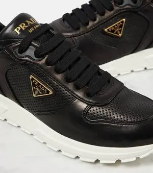 Prada Logo Leather Sneakers - Black