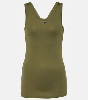 Prada Logo Jersey Tank Top - Green