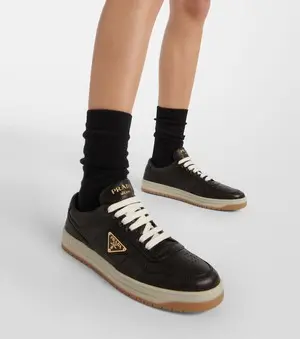 Prada Downtown Leather Low-top Sneakers - Black