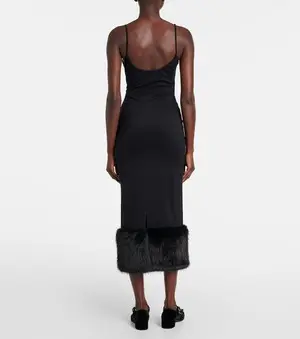 Prada Faux Shearling-trimmed Midi Dress