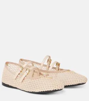 Prada Macramé Mesh Mary Jane Flats