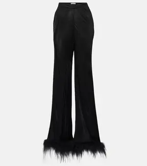 Prada Feather-trimmed Wide-leg Pants