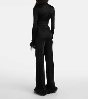 Prada Feather-trimmed Wide-leg Pants