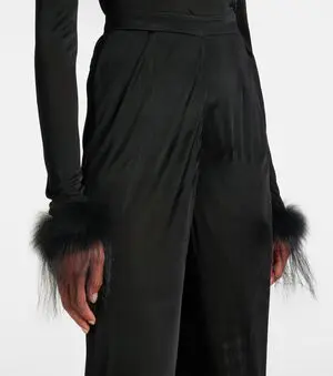 Prada Feather-trimmed Wide-leg Pants