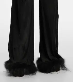 Prada Feather-trimmed Wide-leg Pants