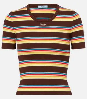 Prada Striped Ribbed-knit Cotton T-shirt - Multicoloured