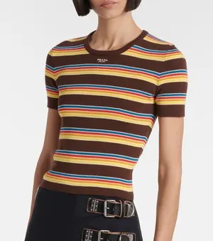 Prada Striped Ribbed-knit Cotton T-shirt