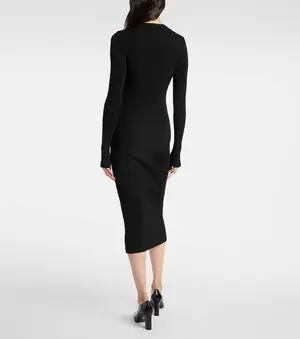 Prada Logo Ribbed-knit Midi Dress - Black