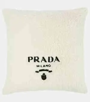 Prada Logo Wool, Silk And Cashmere Cushion - White