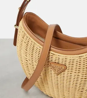 Prada Small Woven Shoulder Bag - Beige