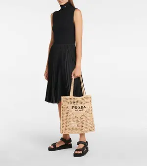 Prada Raffia-effect Crochet Shopper - Beige
