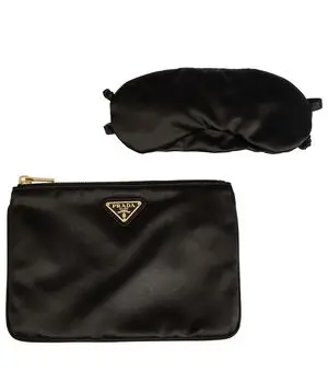 Prada Satin Eye Mask And Pouch Set In Black - 30% Off | Editorialist