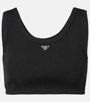 Prada Logo Ribbed-knit Jersey Crop Top