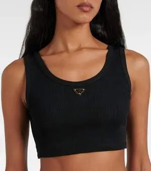 Prada Logo Ribbed-knit Jersey Crop Top