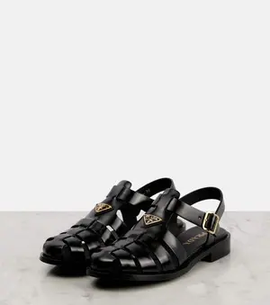 Prada Brushed Leather Fisherman Sandals - Black