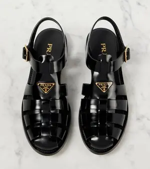 Prada Brushed Leather Fisherman Sandals - Black