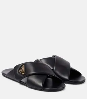 Prada Logo Leather Slides