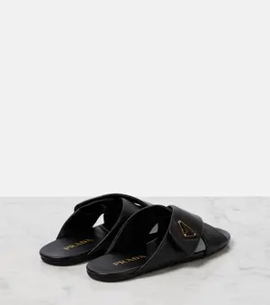 Prada Logo Leather Slides