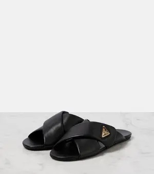 Prada Logo Leather Slides