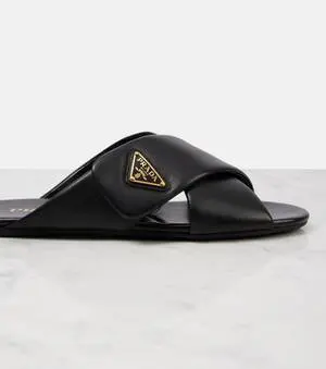 Prada Logo Leather Slides