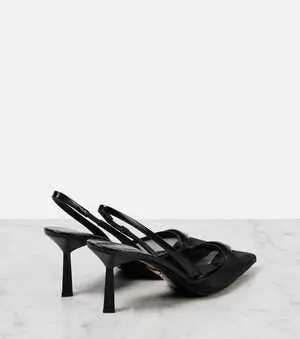 Prada 75 Logo Leather-trimmed Slingback Pumps