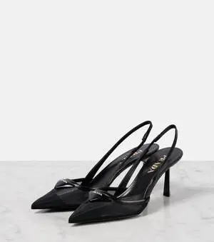Prada 75 Logo Leather-trimmed Slingback Pumps