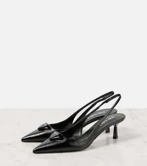 Prada Logo Leather Slingback Pumps