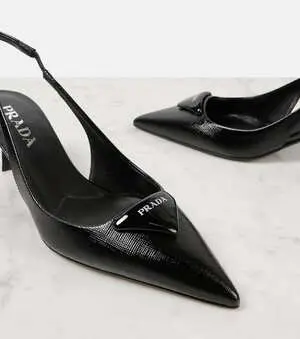 Prada Logo Leather Slingback Pumps