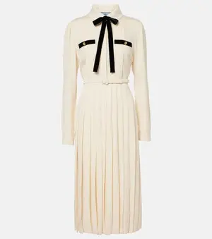 Prada Tie-neck Pleated Belted Shirt Dress