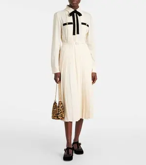Prada Tie-neck Pleated Belted Shirt Dress