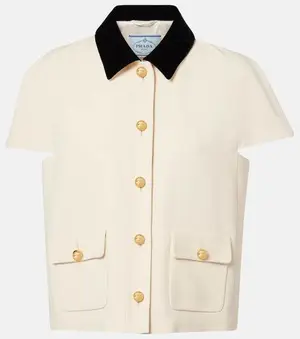 Prada Velvet-trimmed Sablé Top - White
