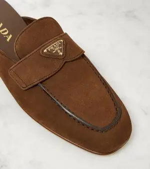 Prada Logo Suede Mules