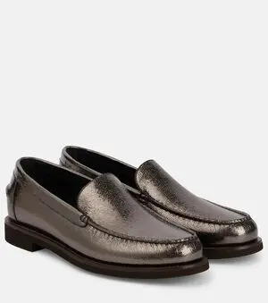 Brunello Cucinelli Metallic Leather Loafers - Silver