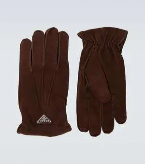 Prada Logo Suede Gloves - Brown