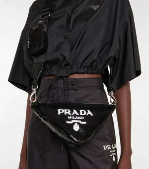 Prada Triangle Sequin Shoulder Bag - Black