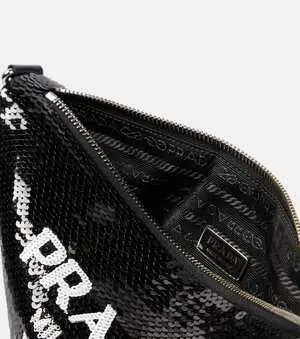 Prada Triangle Sequin Shoulder Bag - Black