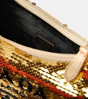 Prada Re-edition 2000 Mini Sequined Shoulder Bag - Gold