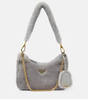 Prada Re-edition 2005 Shearling Shoulder Bag - Blue