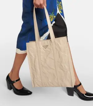 Prada Small Leather Tote Bag - Beige