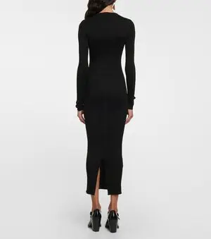 Prada Logo Ribbed-knit Silk Midi Dress