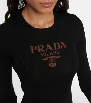 Prada Logo Ribbed-knit Silk Midi Dress