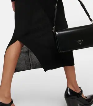 Prada Logo Ribbed-knit Silk Midi Dress