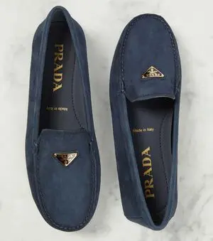 Prada Logo Suede Loafers